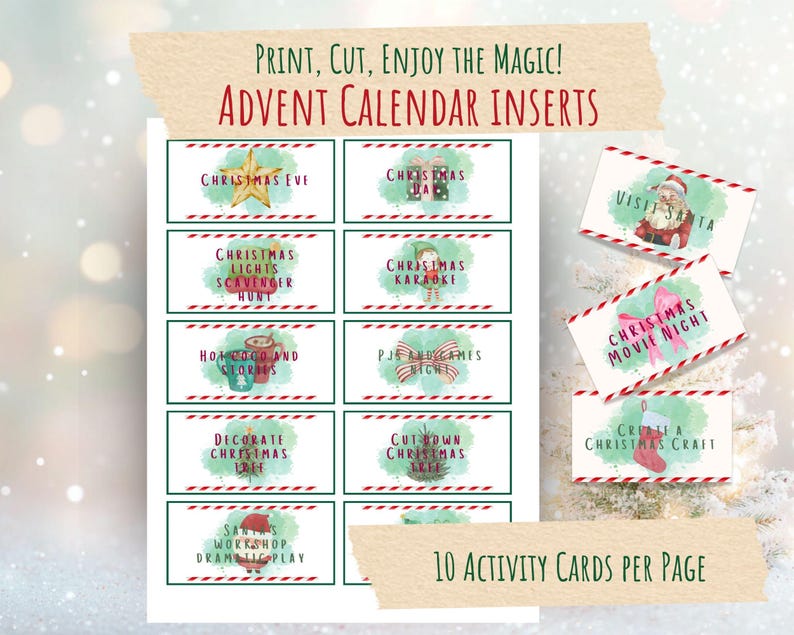 Christmas Countdown, Advent Calendar Inserts, Christmas Activity Cards ...