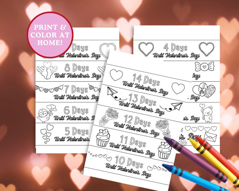 Valentine's Day Countdown, Paper Chain, Valentines Day Coloring Pages ...