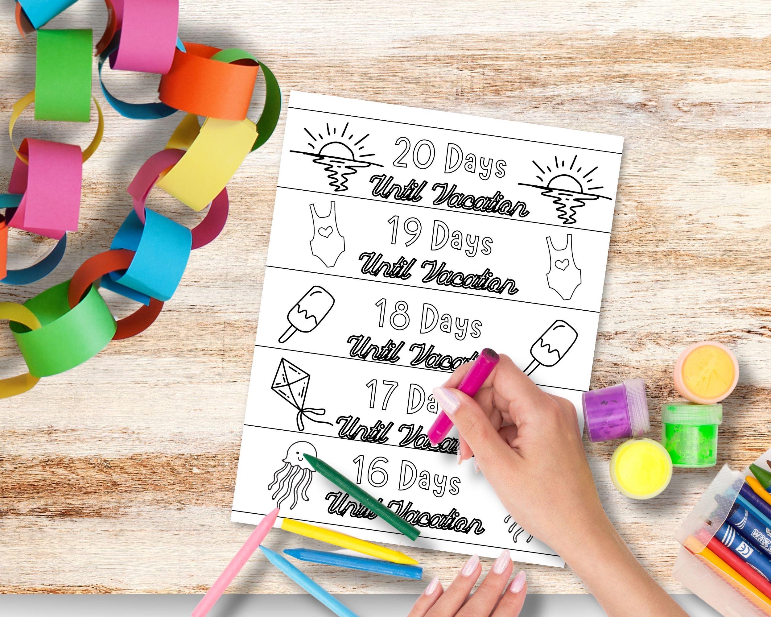 Vacation Countdown, Coloring Paper Chain, Printable Countdown, Summer ...