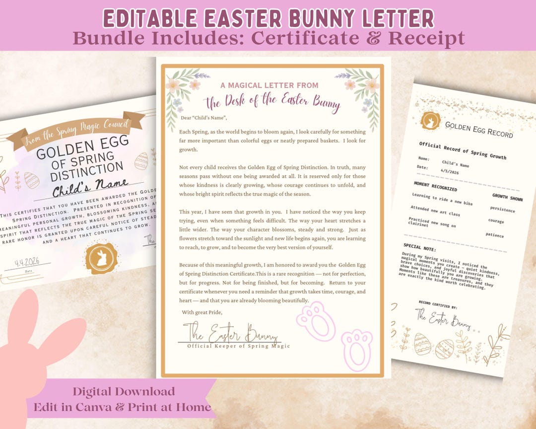 Editable Easter Bunny Letter, Easter Bunny Letter Printable, Easter ...