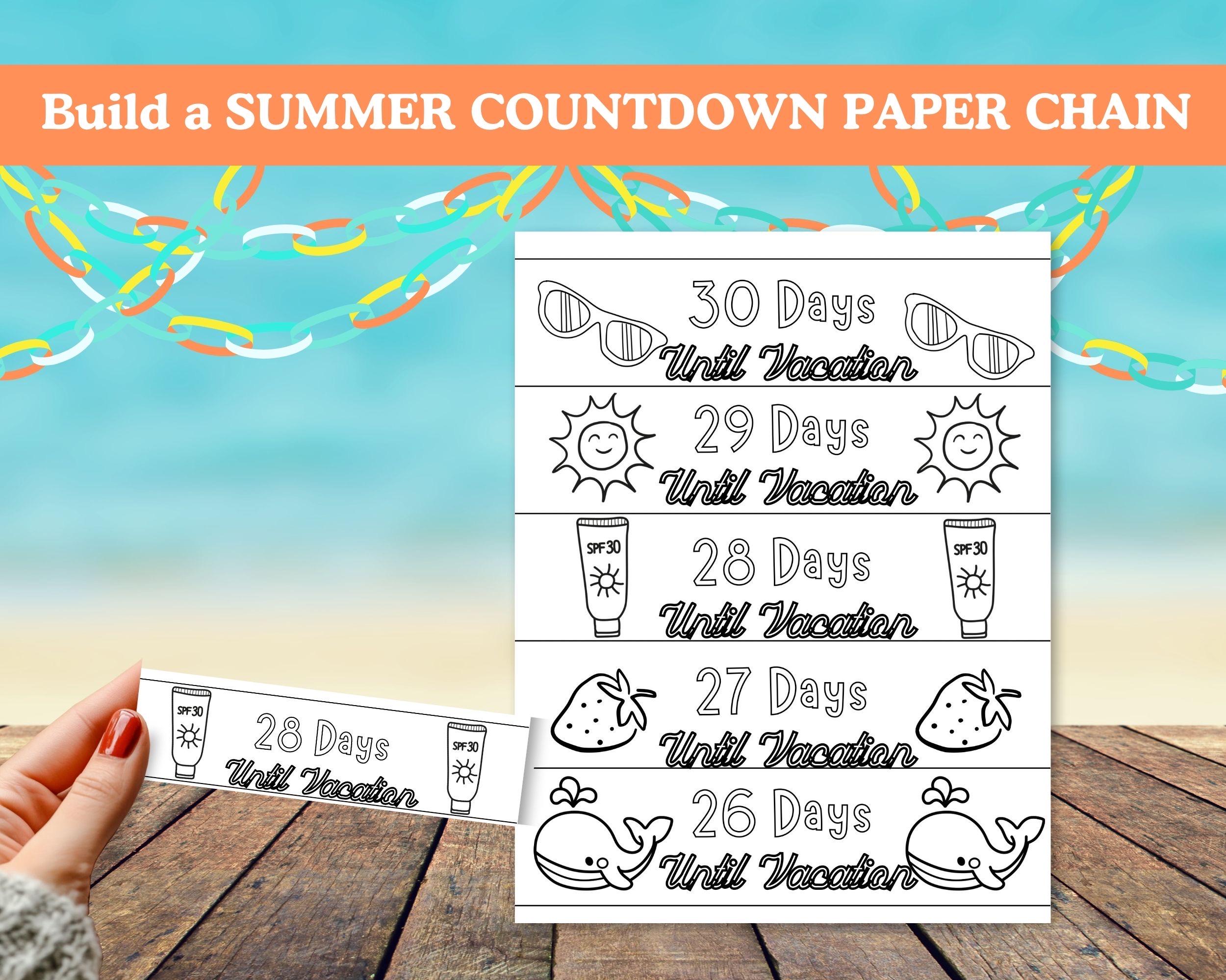 Vacation Countdown, Coloring Paper Chain, Printable Countdown, Summer ...