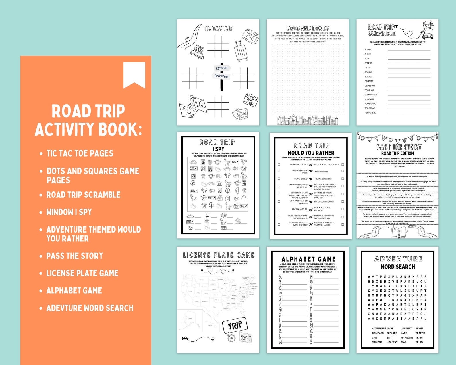 Road Trip Activity Book, Road Trip Kids Games, Road Trip Scavenger Hunt ...