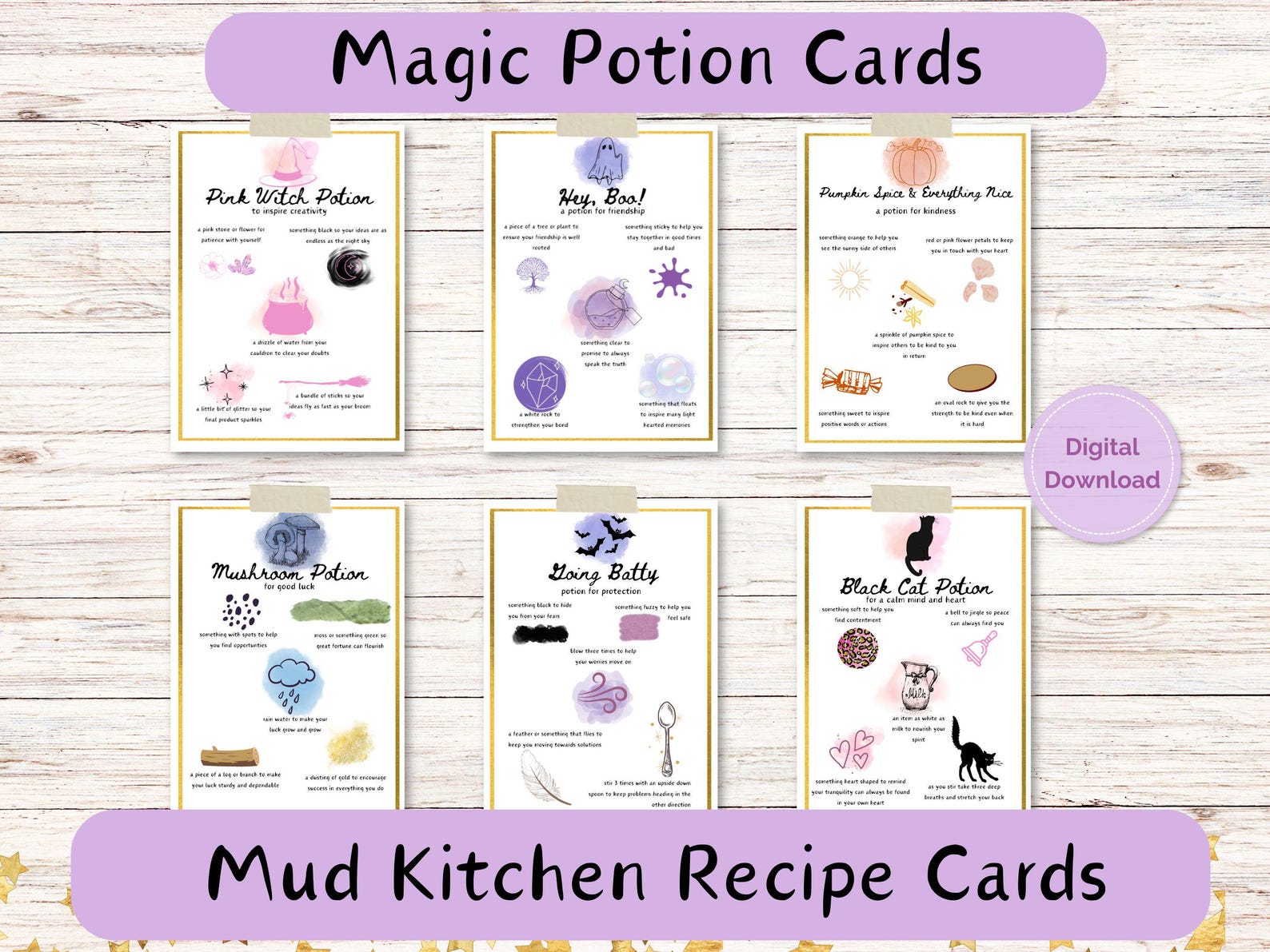Potion Cards, Magic Potions, Printable Mud Kitchen Recipes, Kids Sensory Activity, Potion Play ...