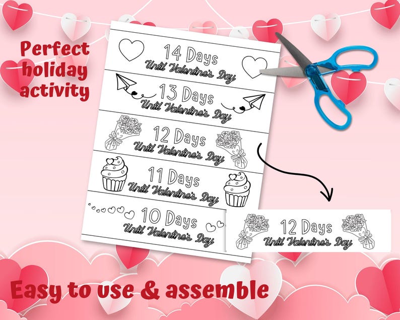 Valentine's Day Countdown, Paper Chain, Valentines Day Coloring Pages ...