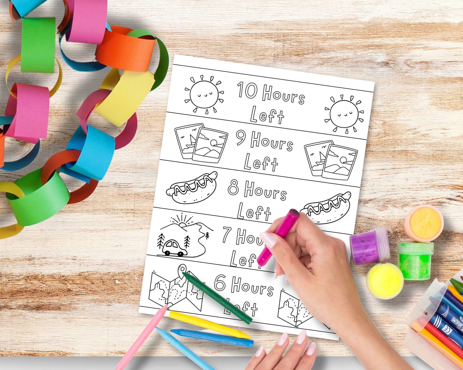 Road Trip Countdown, Coloring Paper Chain, Printable Countdown, Road ...