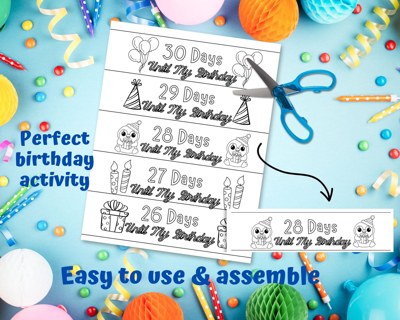 Birthday Countdown, Birthday Paper Chain, Printable Kids Countdown ...