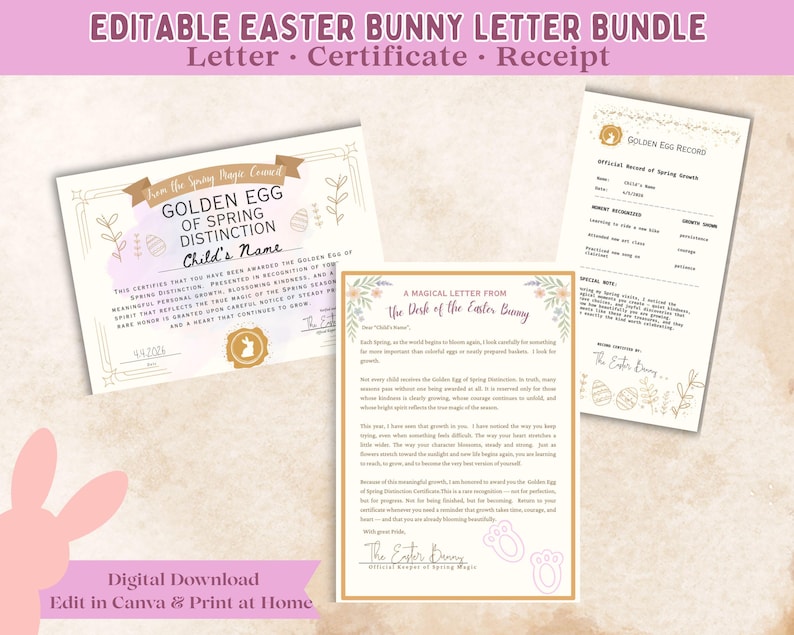 Easter Bunny Letter & Certificate Printable | Growth Mindset Easter ...