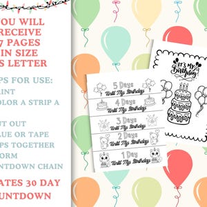 Birthday Countdown, Birthday Paper Chain, Printable Kids Countdown ...