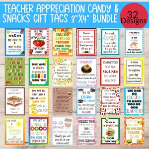 Teacher Appreciation Gift Tags Bundle: Candy & Snack Designs (digital ...