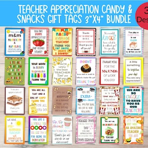 Teacher Appreciation Gift Tags Bundle: Candy & Snack Designs (digital ...
