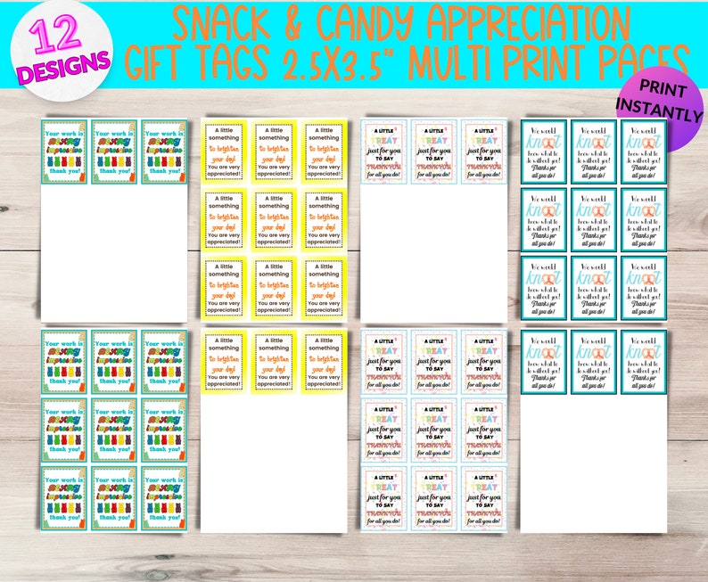 TEACHER STAFF & Candy APPRECIATION Gift Tags Bundlesnack and Treat Gift ...