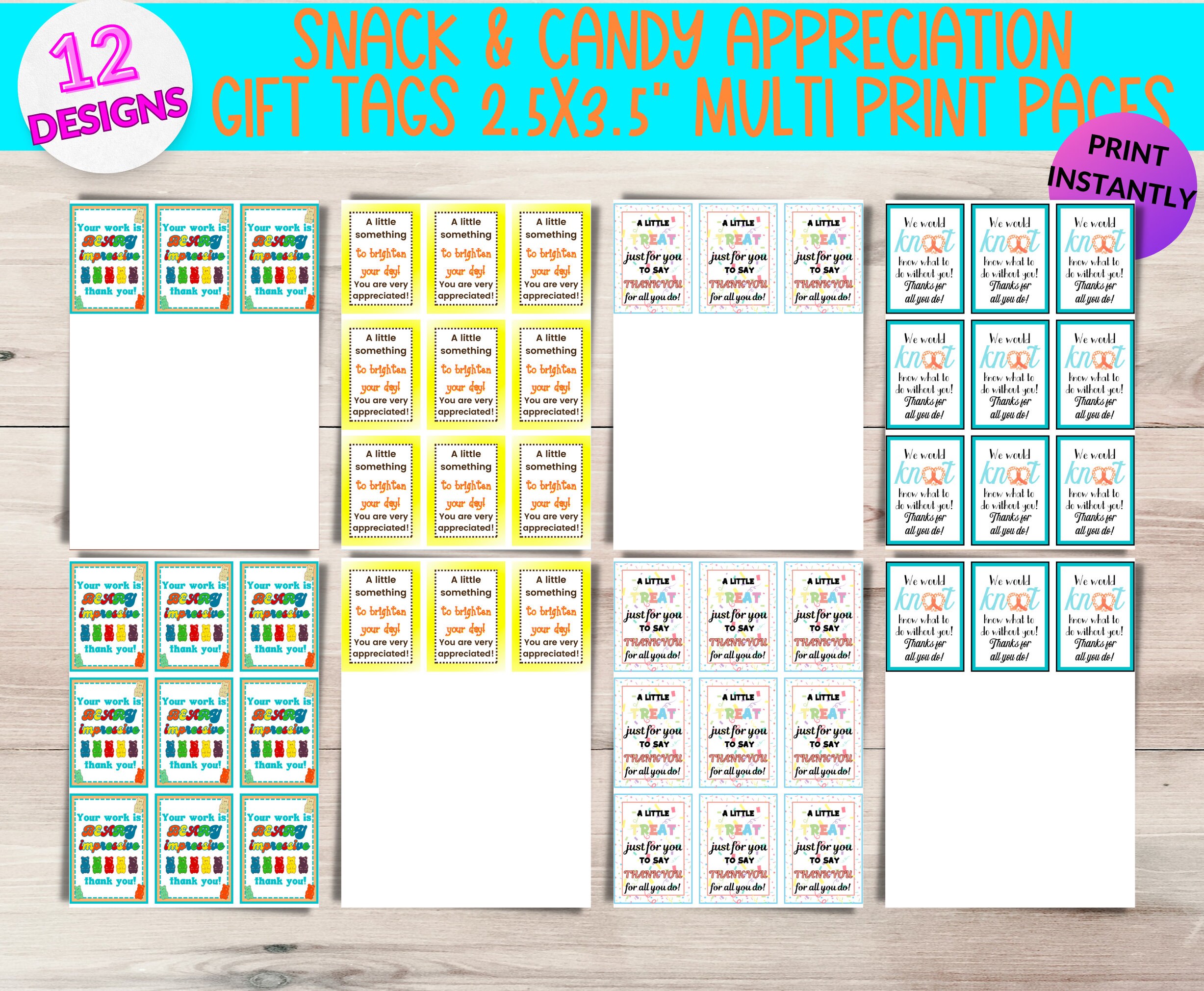 TEACHER STAFF & Candy APPRECIATION Gift Tags Bundlesnack and Treat Gift ...