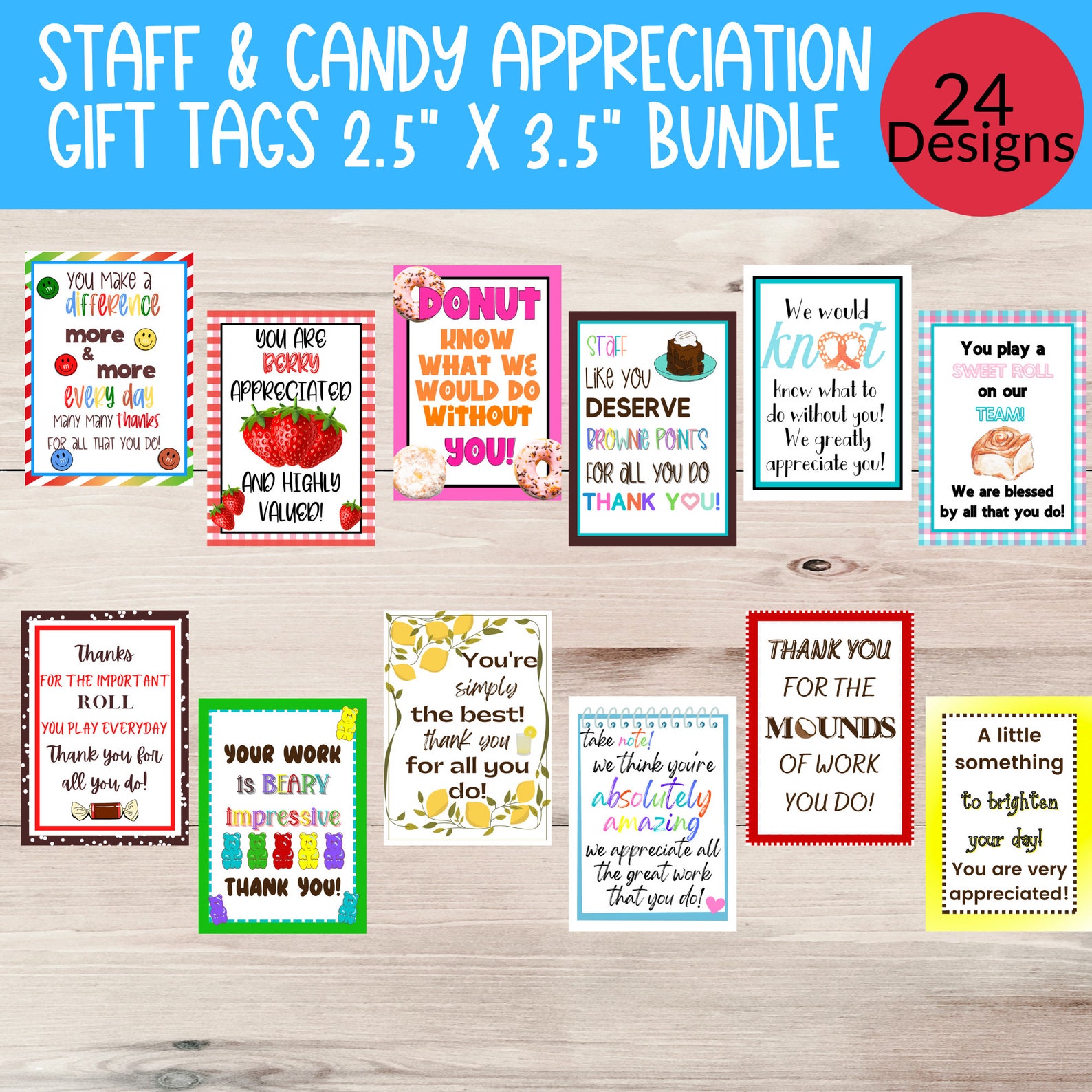 Appreciation Gift Tags Bundle: Staff, Teacher, Employee Treats (digital ...