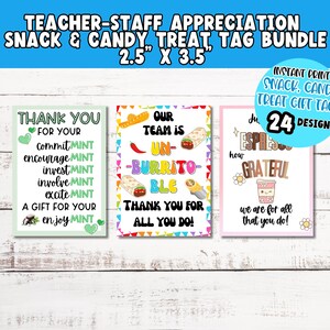 24 Staff & Candy APPRECIATION Gift Tags Bundle|teacher Appreciation ...