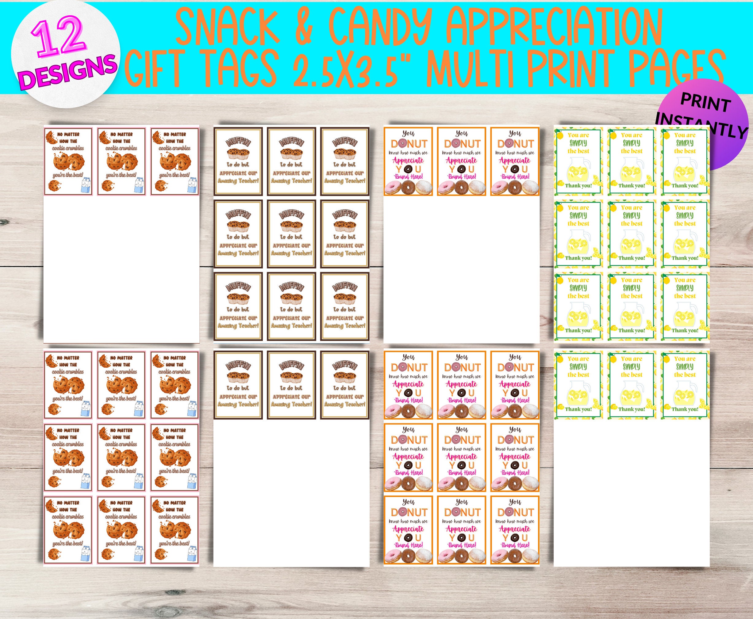 12 STAFF & Candy APPRECIATION Gift Tags Bundle|snack and Treat Tags ...