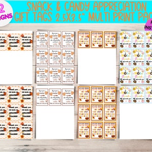TEACHER STAFF & Candy APPRECIATION Gift Tags Bundlesnack and Treat Gift ...
