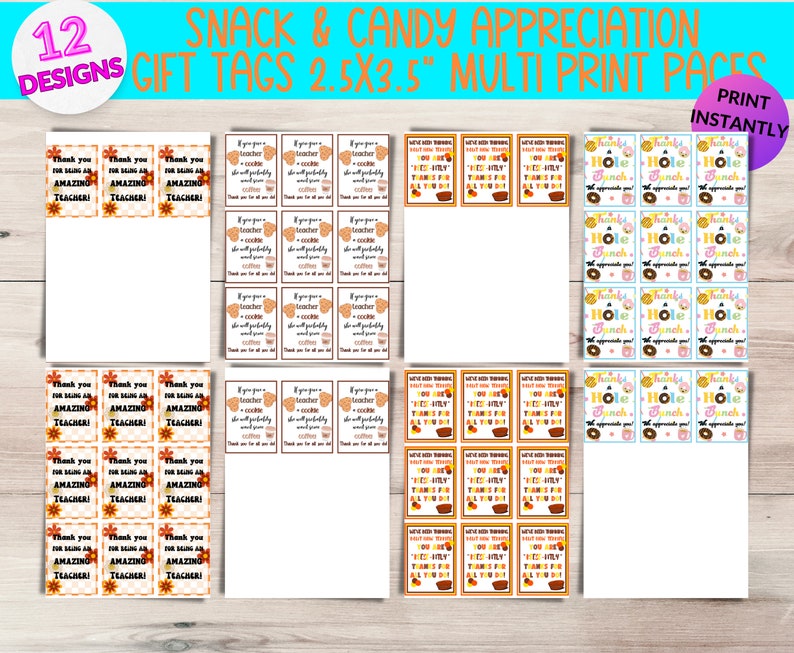 TEACHER STAFF & Candy APPRECIATION Gift Tags Bundlesnack and Treat Gift ...