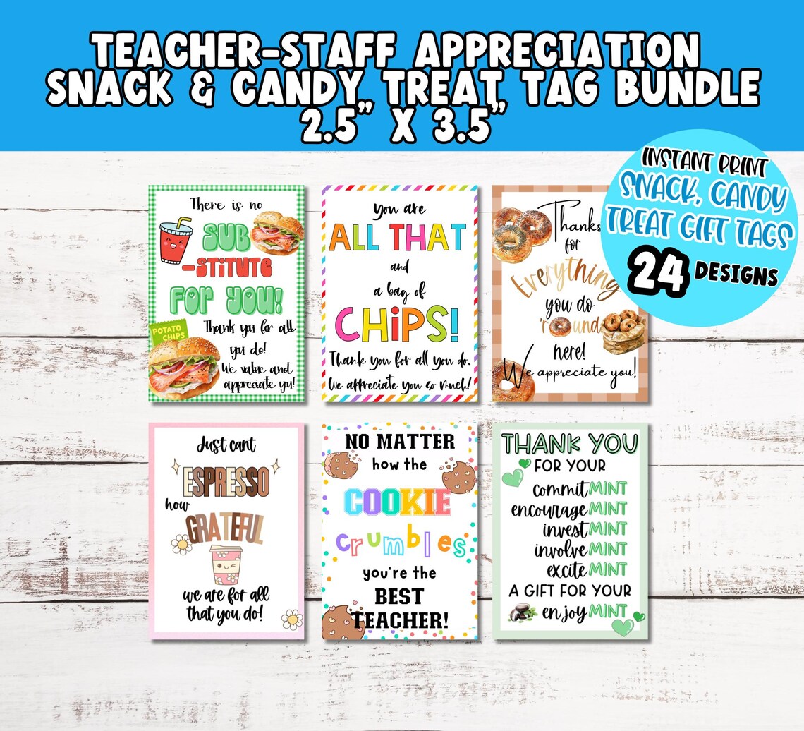 Appreciation Gift Tags: Snack & Candy Treat Bundle (24 Designs ...