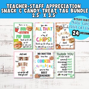 24 Staff & Candy APPRECIATION Gift Tags Bundle|teacher Appreciation ...