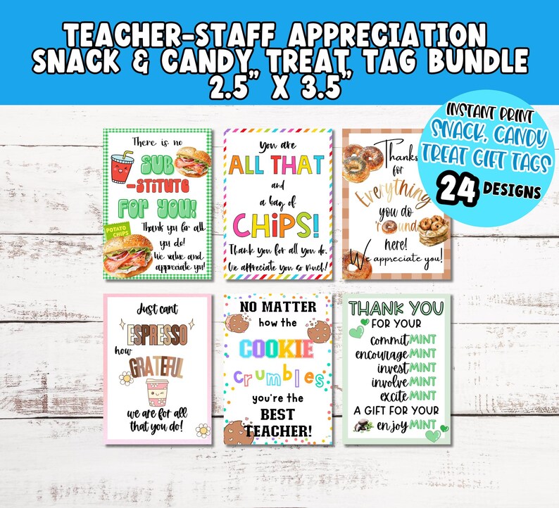24 Staff & Candy APPRECIATION Gift Tags Bundle|teacher Appreciation ...