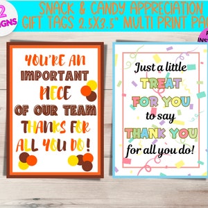 12 STAFF & Candy APPRECIATION Gift Tags Bundle|snack and Treat Tags ...