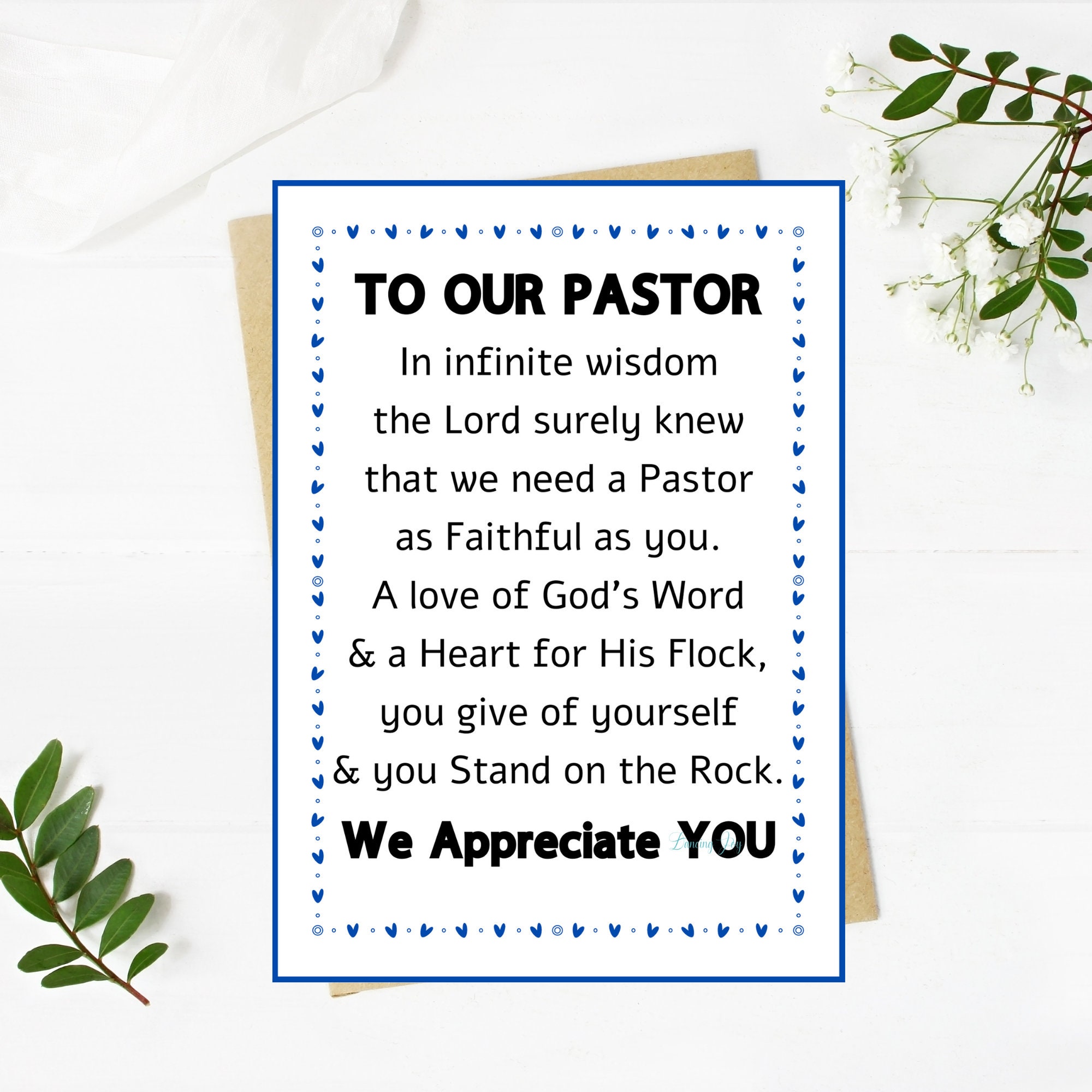Pastor Appreciation Card: Thank You Gift Card Flat Lay (5"x7") (digital ...