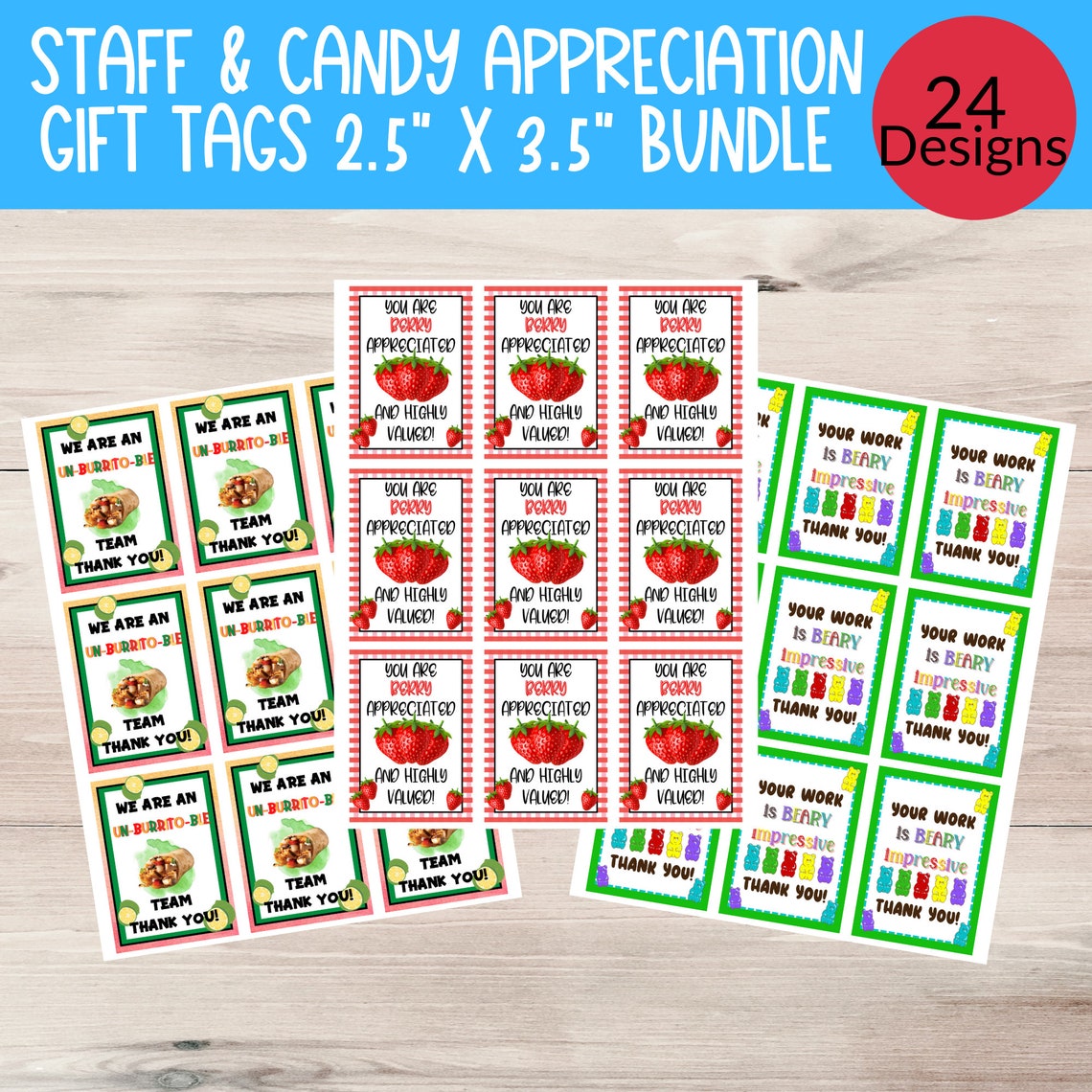 Appreciation Gift Tags Bundle: Staff, Teacher, Employee Treats (digital ...