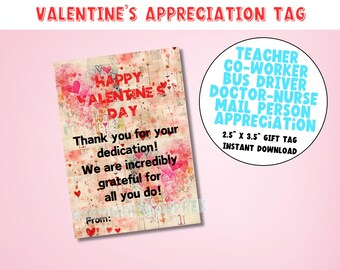 VALENTINE'S Day APPRECIATION Gift Tag | Teacher Appreciation Gift Tag ...