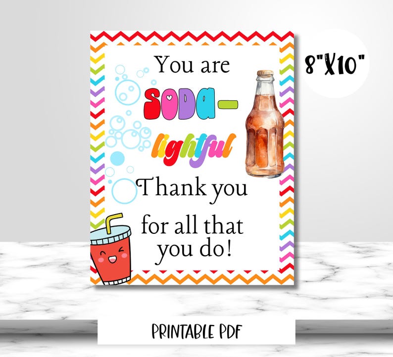 Soda Appreciation Sign: Teacher, Staff Thank You (digital Download) - Etsy