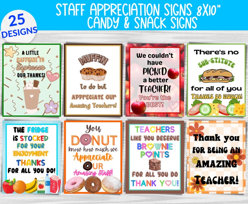 Teacher Appreciation Snack Signs Bundle: 25 Designs (digital Download ...