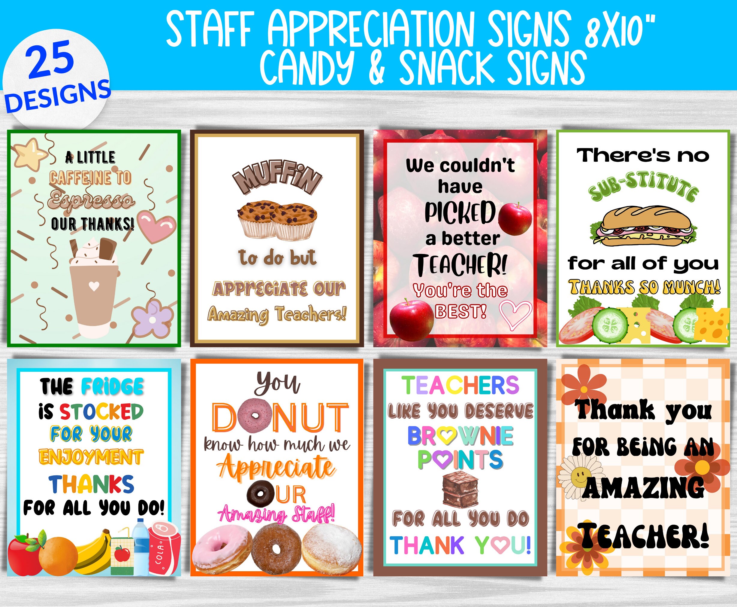 Teacher Appreciation Snack Signs Bundle: 25 Designs (digital Download ...