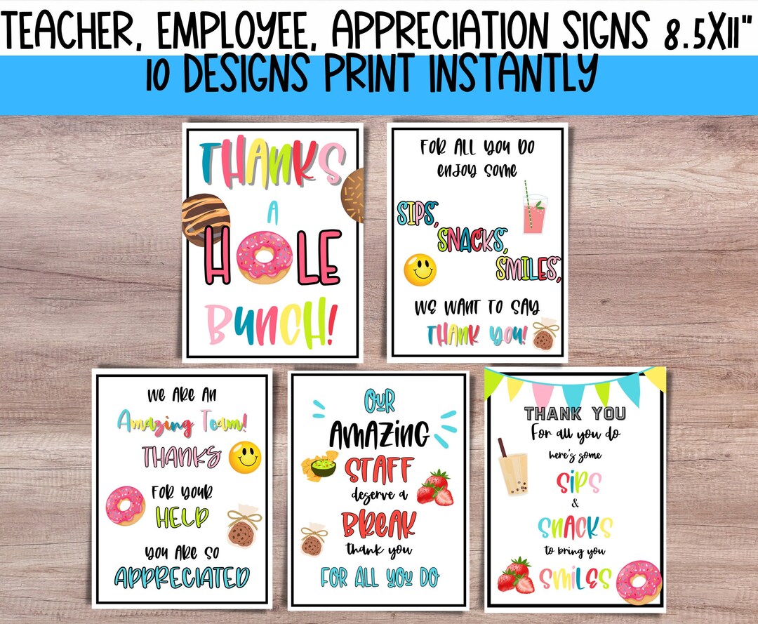 Teacher Appreciation Snack Signs Bundle: 10 Treat Designs (digital ...