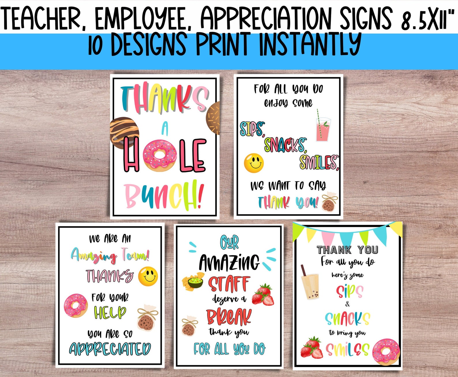 10 TEACHER APPRECIATION Snack & Treat Signs Bundle|staff and Employee ...