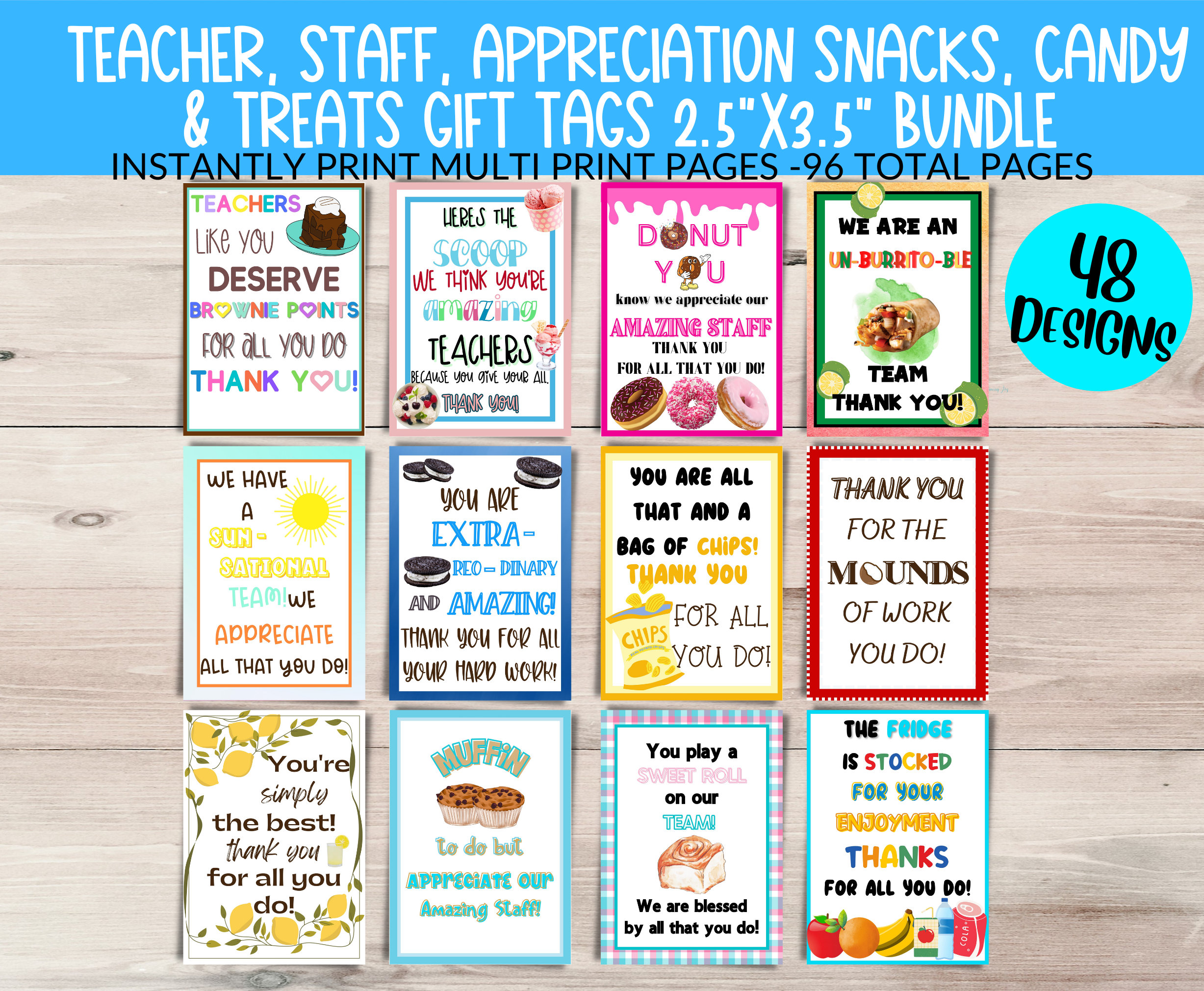 48 CANDY & SNACKS APPRECIATION Gift Tags| Bundle|teacher, Staff Tag ...