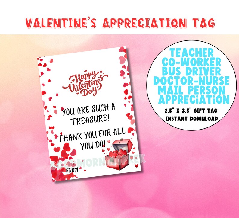 VALENTINE'S Day APPRECIATION Gift Tag | Teacher Appreciation Gift Tag ...