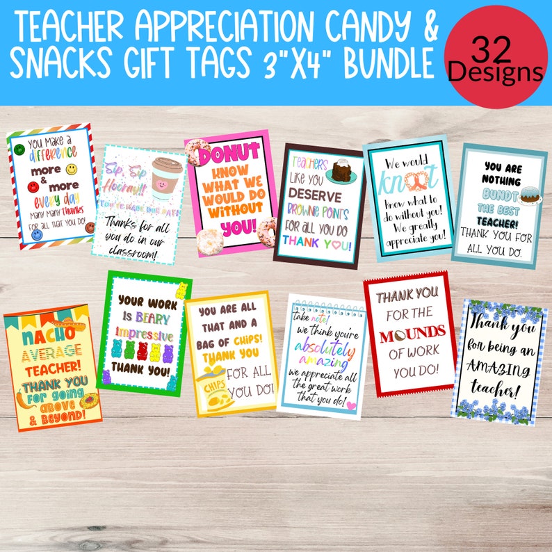 32 TEACHER APPRECIATION Candy & Snack Gift Tag Bundle|staff ...