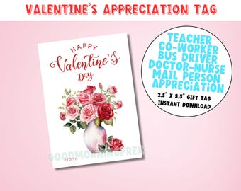 VALENTINE'S Day APPRECIATION Gift Tag | Teacher Appreciation Gift Tag ...