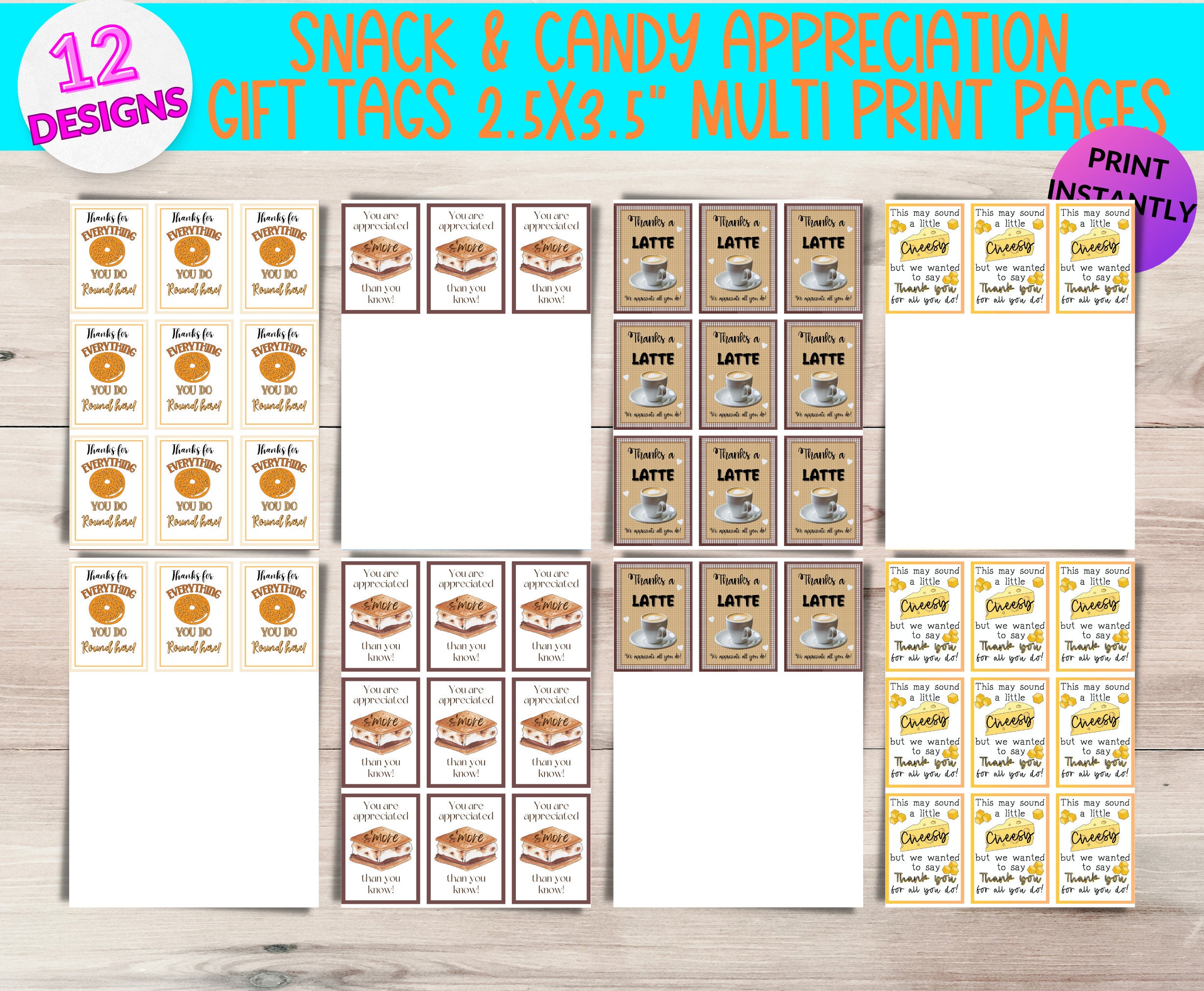 12 STAFF & Candy APPRECIATION Gift Tags Bundle|snack and Treat Tags ...