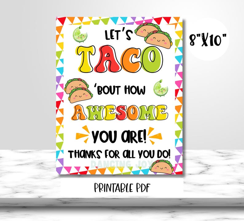 Taco Appreciation Sign: Teacher, Staff Thank You (digital Download) - Etsy