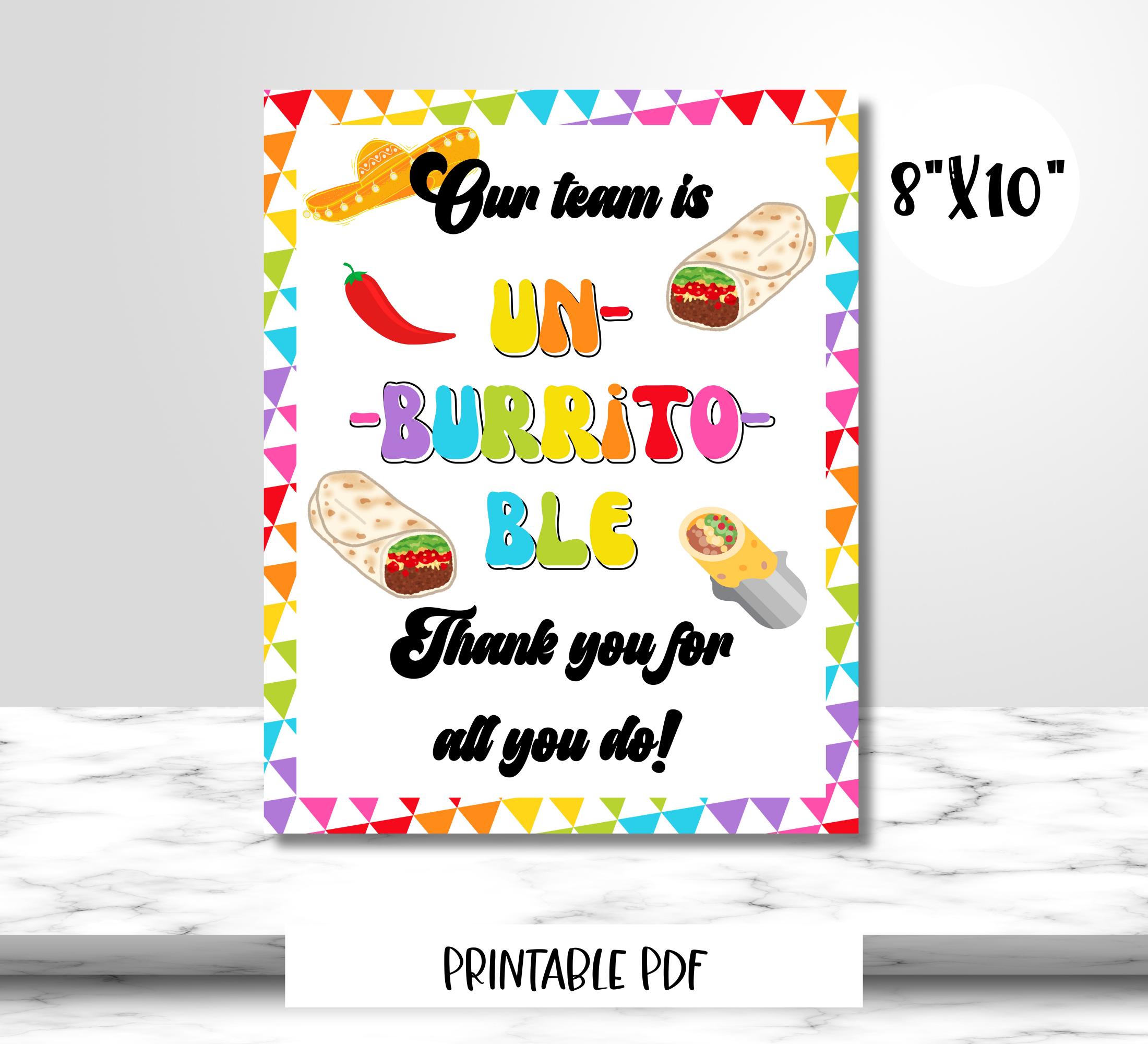 Burrito Appreciation Sign: Teacher, Staff Thank You (digital Download ...