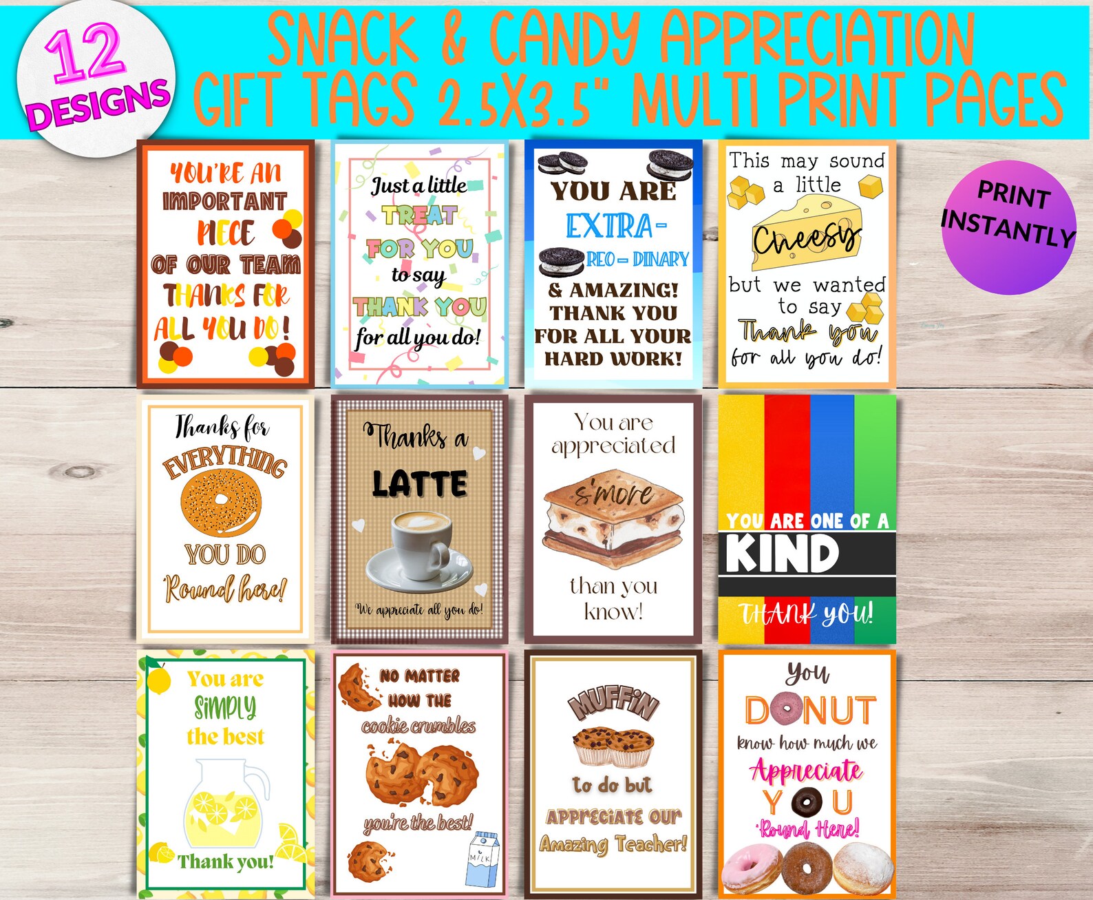 12 STAFF & Candy APPRECIATION Gift Tags Bundle|snack and Treat Tags ...