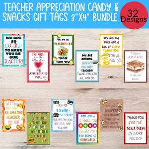 Teacher Appreciation Gift Tags Bundle: Candy & Snack Designs (digital ...