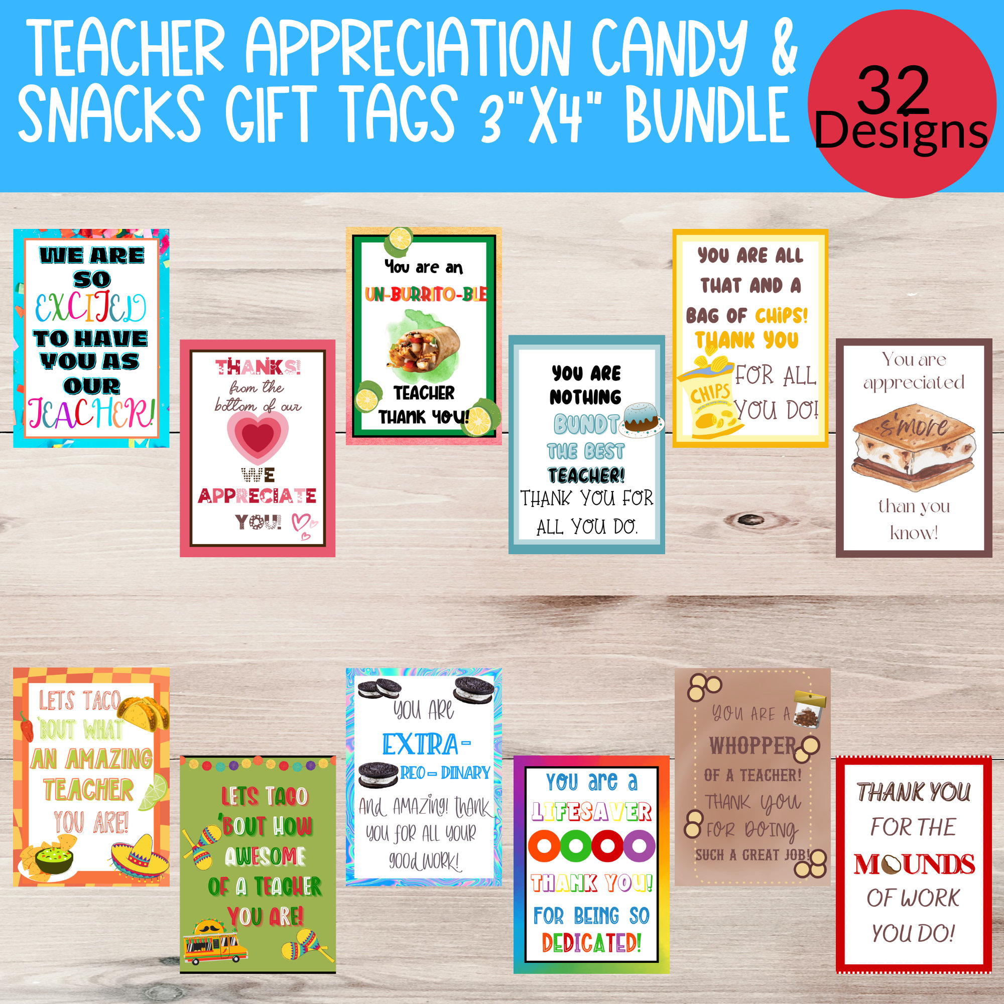 32 TEACHER APPRECIATION Candy & Snack Gift Tag Bundle|staff ...