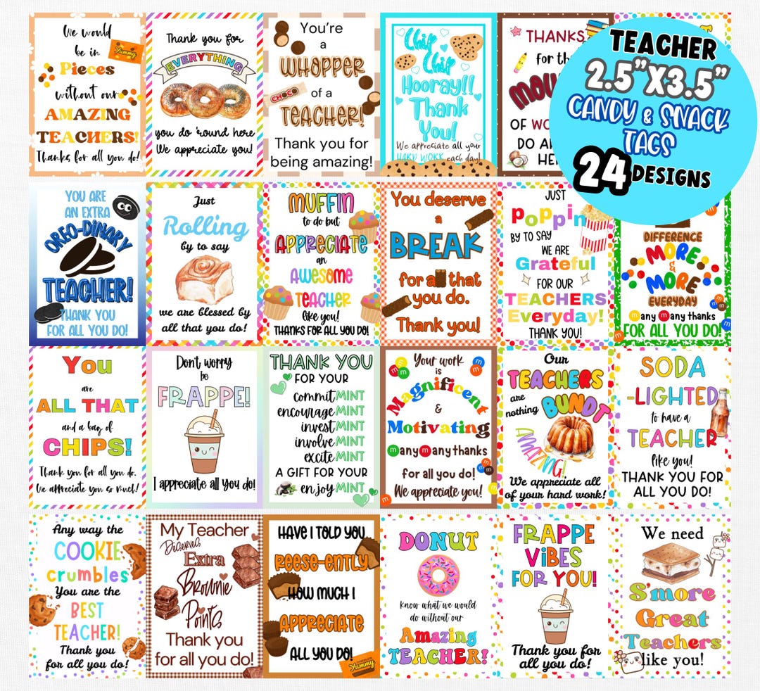 24 Staff & Candy APPRECIATION Gift Tags Bundle|teacher Appreciation ...