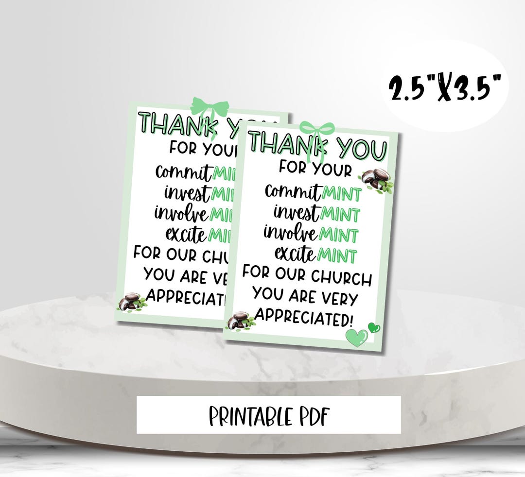 Mint Church Thank You Gift Tag: Pastor & Volunteer Appreciation ...