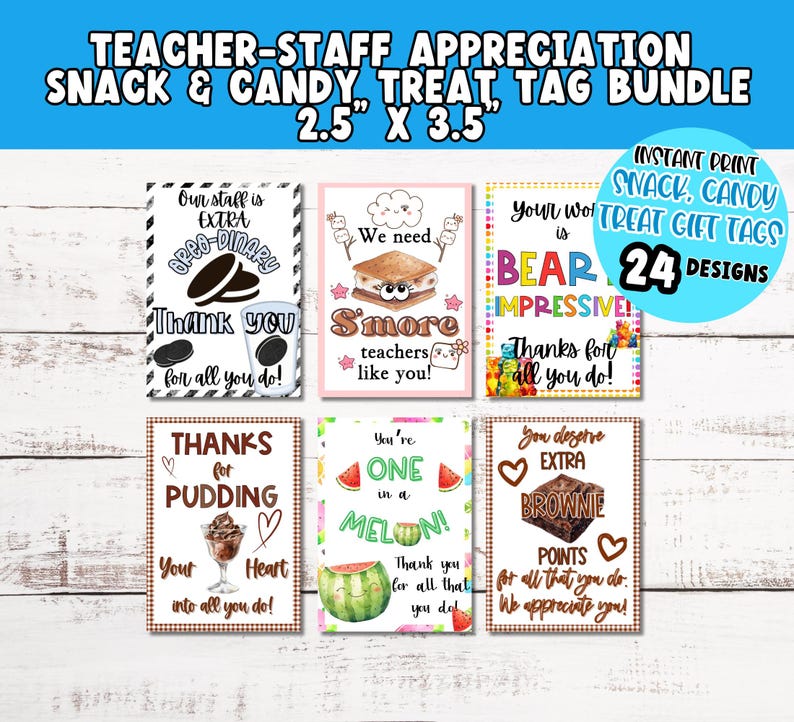 24 Staff & Candy APPRECIATION Gift Tags Bundle|teacher Appreciation ...