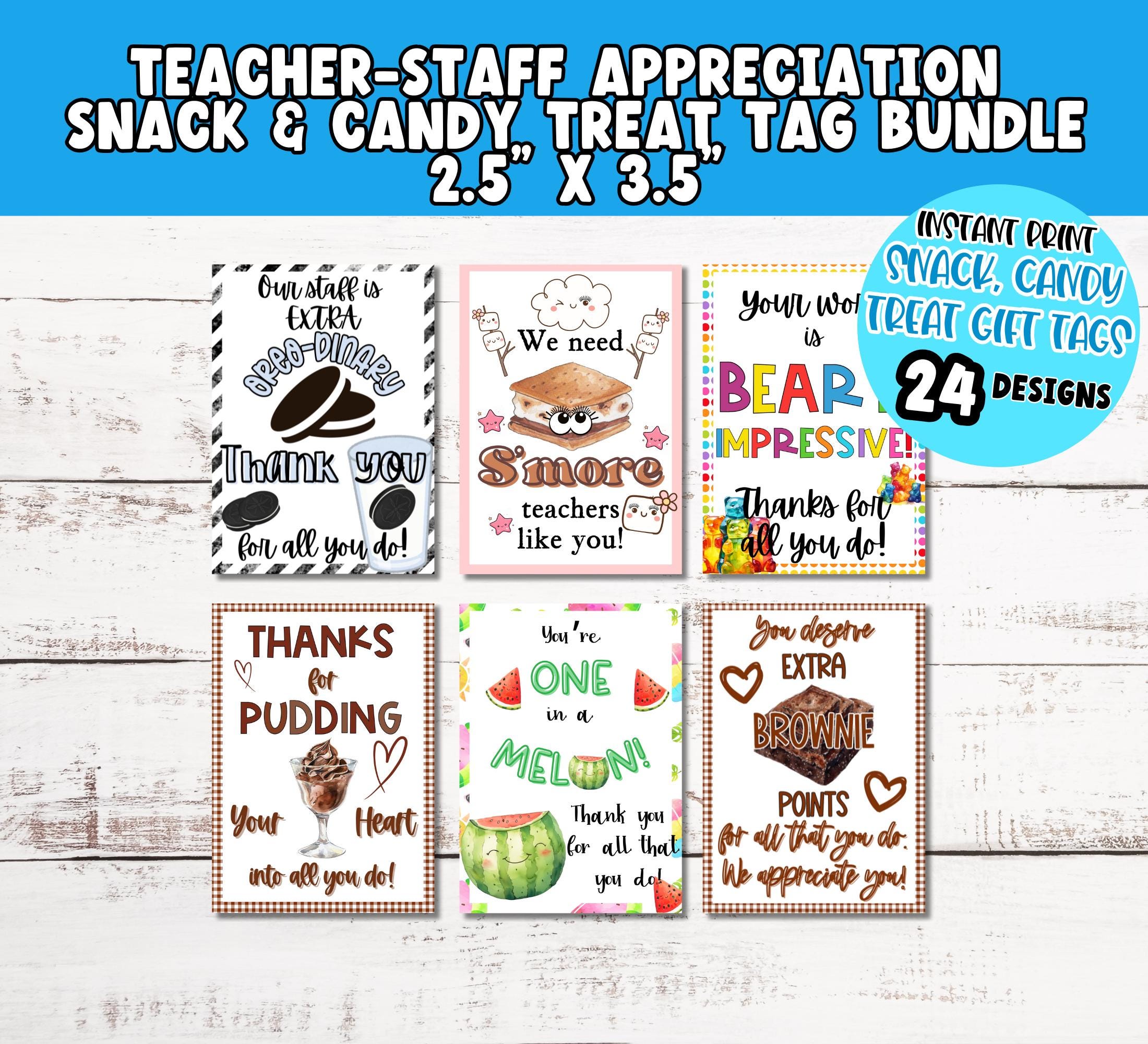 24 Staff & Candy APPRECIATION Gift Tags Bundle|teacher Appreciation ...