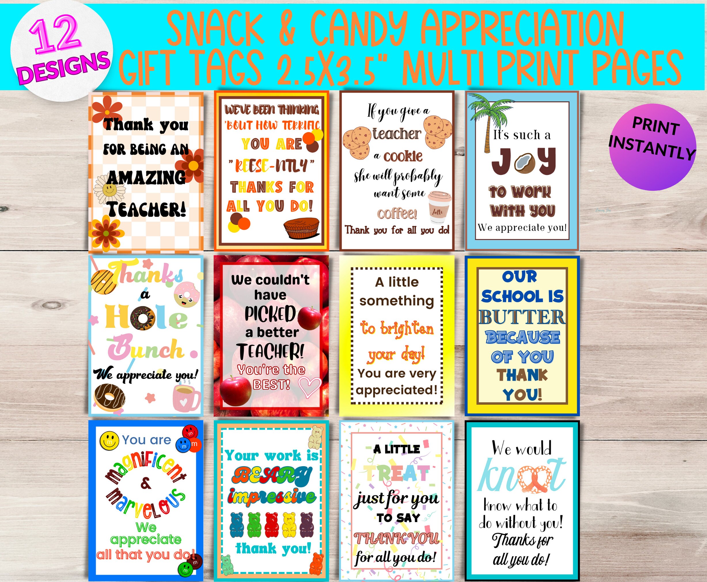 TEACHER STAFF & Candy APPRECIATION Gift Tags Bundlesnack and Treat Gift ...