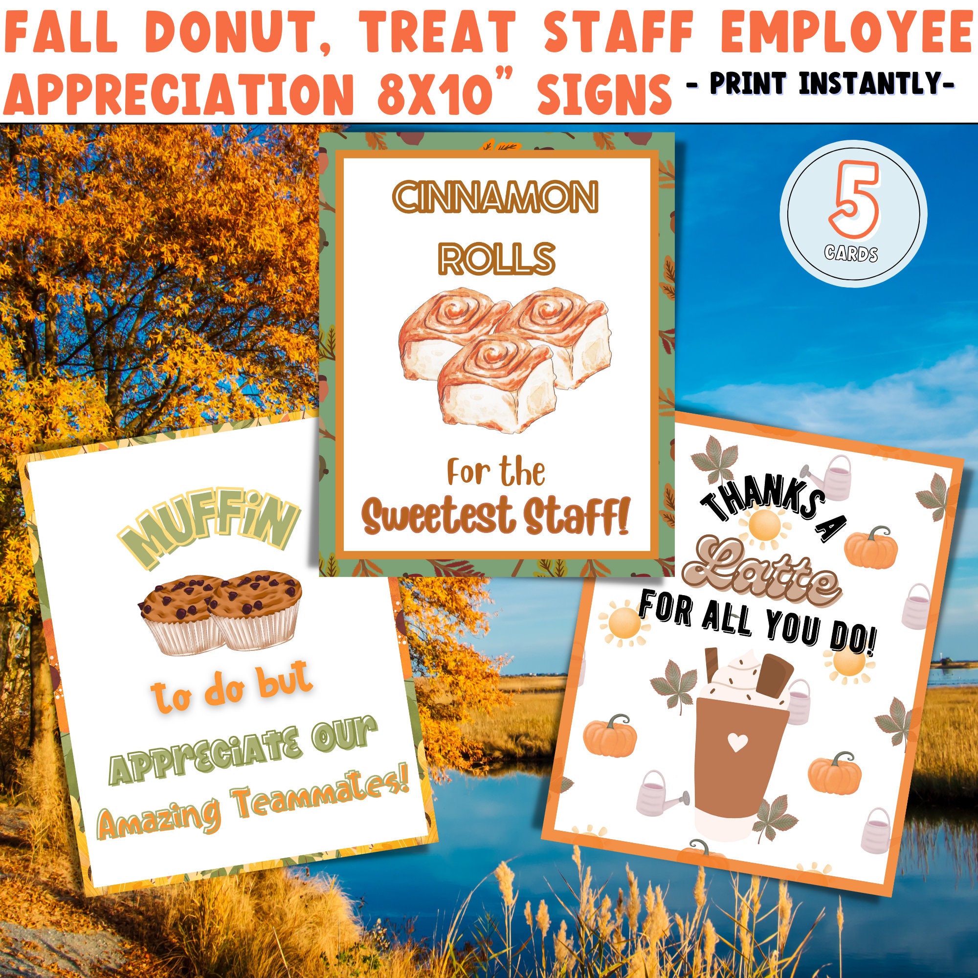 FALL DONUT & Staff APPRECIATION Signs|5 Snack and Treat Signs|thank ...