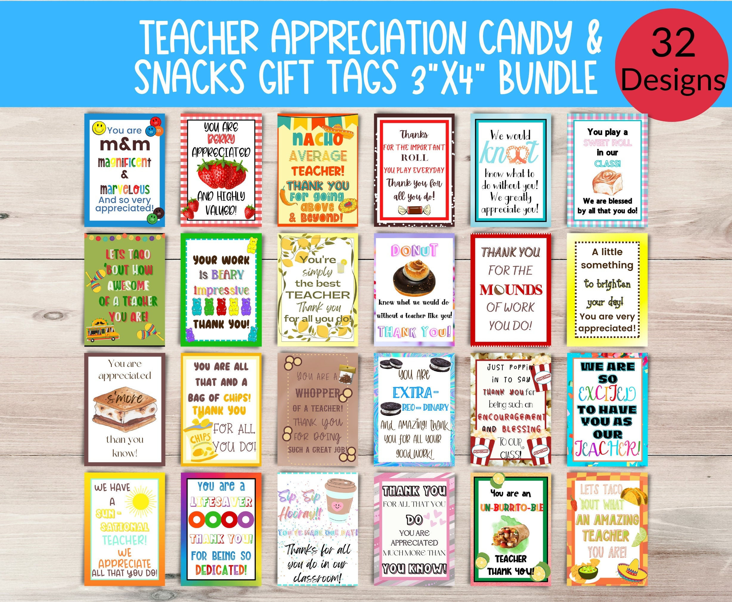 32 TEACHER APPRECIATION Candy & Snack Gift Tag Bundle|staff ...